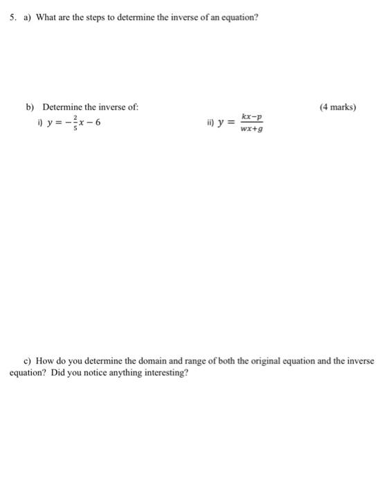 Solved 5. a) What are the steps to determine the inverse of | Chegg.com