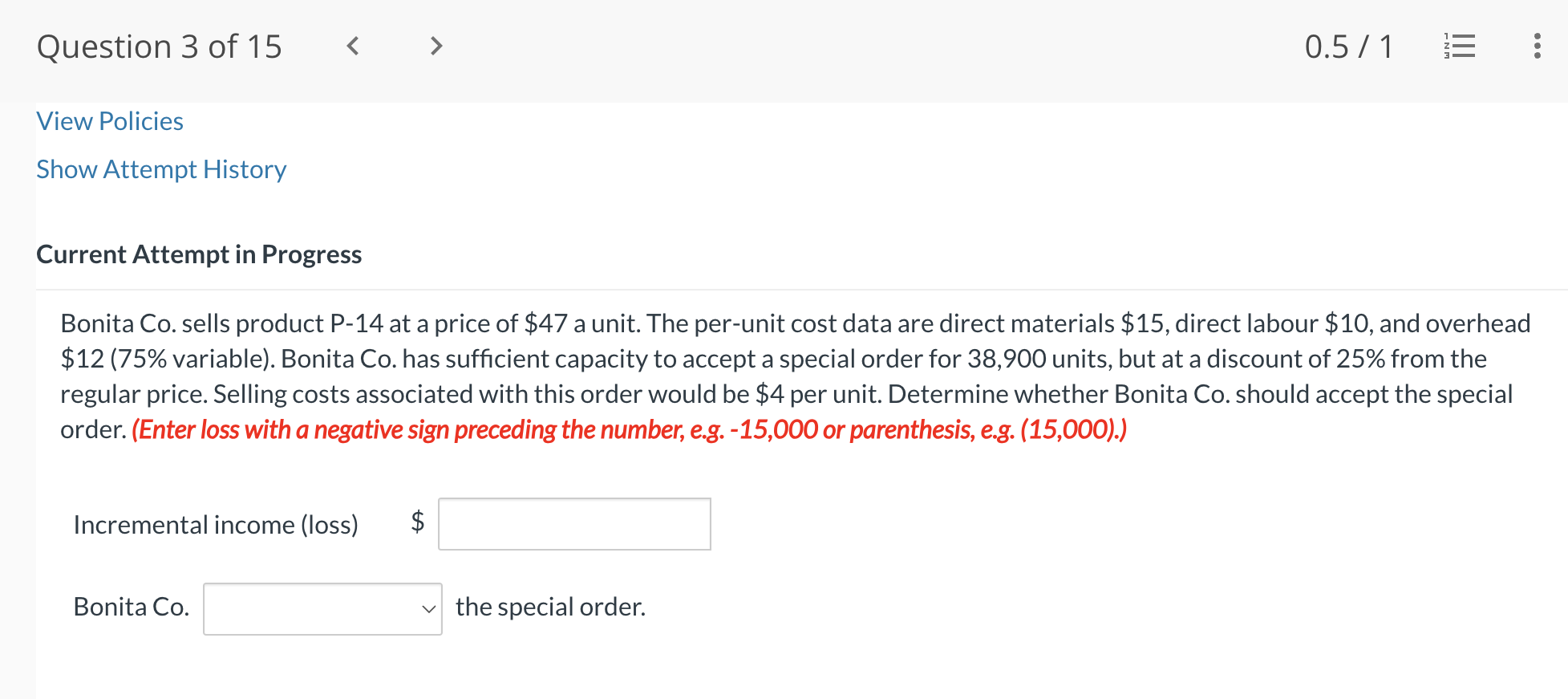 Solved Current Attempt in Progress$12 (75% ﻿variable). | Chegg.com