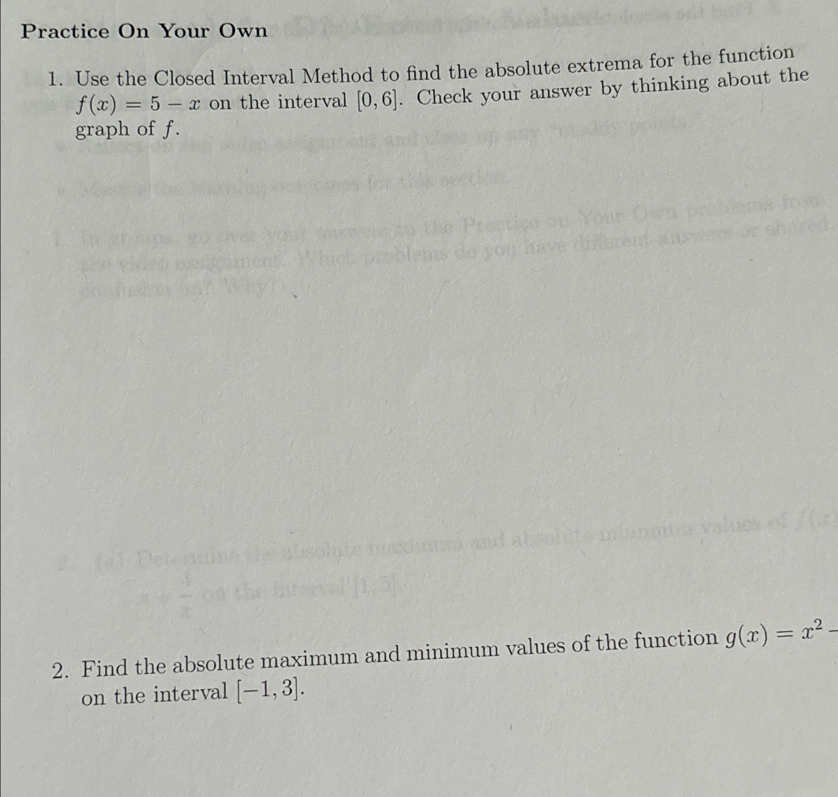 Solved Practice On Your OwnUse the Closed Interval Method to | Chegg.com