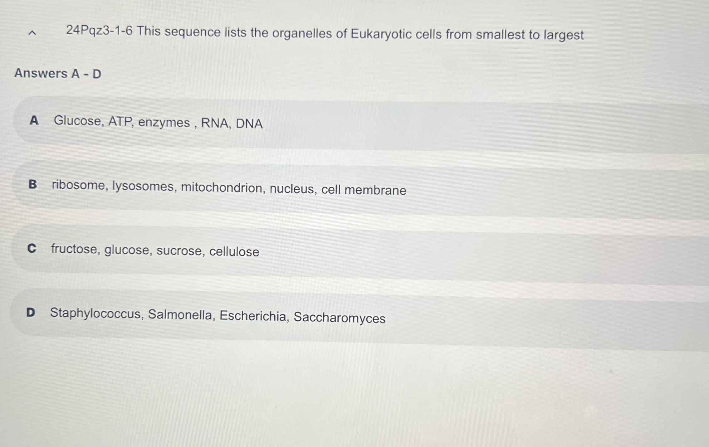 Solved 24Pqz3-1-6 ﻿This sequence lists the organelles of | Chegg.com