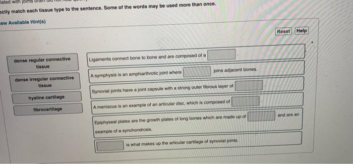 Solved ctly match each tissue type to the sentence. Some of | Chegg.com