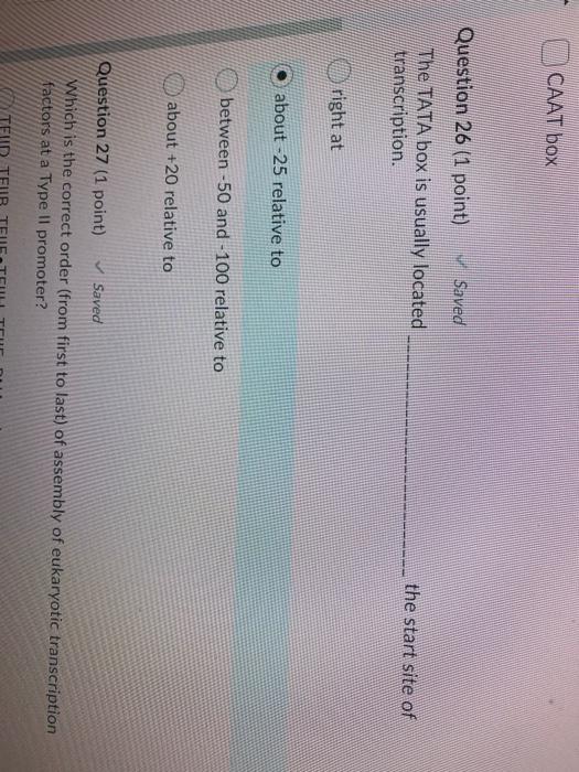 Solved CAAT box Question 26 (1 point) Saved The TATA box is | Chegg.com