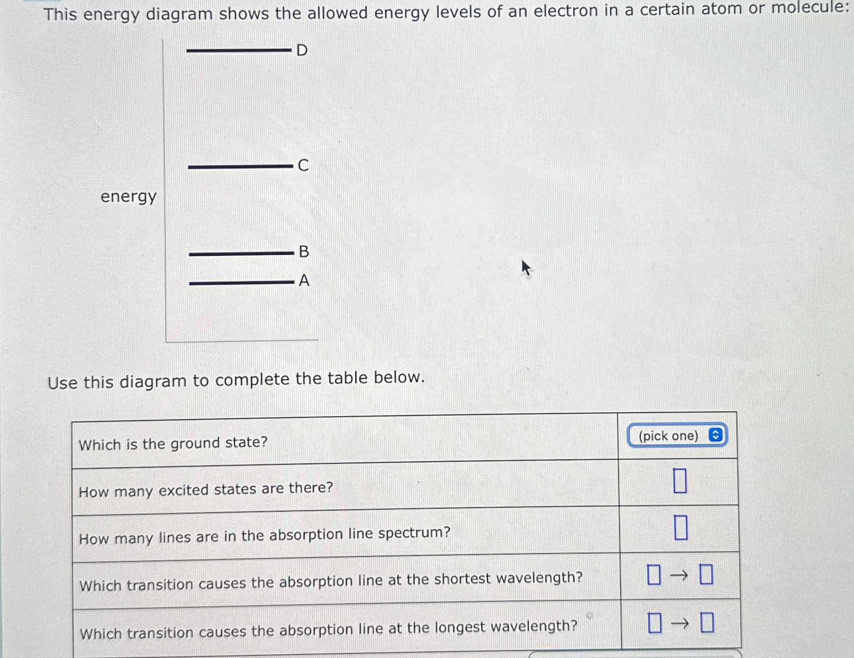 Solved This energy diagram shows the allowed energy levels | Chegg.com