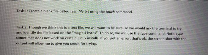Solved Task 1: Create a blank file called test_file.txt | Chegg.com