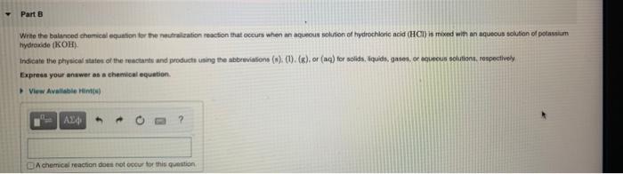 Solved Part A Classify the following unbalanced chemical | Chegg.com