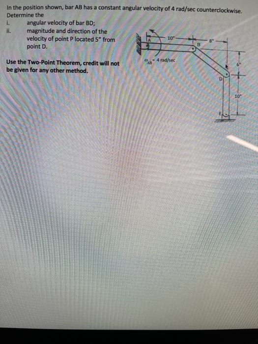 Solved In the position shown, bar AB has a constant angular | Chegg.com