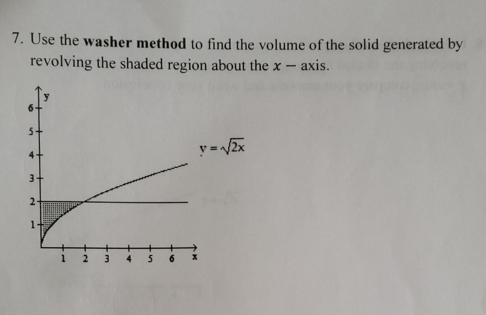 Solved 7. Use the washer method to find the volume of the | Chegg.com
