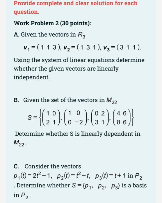 Solved Provide complete and clear solution for each | Chegg.com
