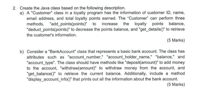 Solved 2. Create the Java class based on the following | Chegg.com
