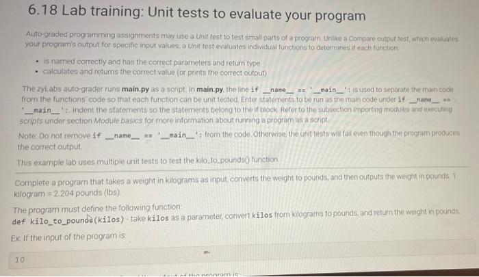 Solved 6. 18 Lab training: Unit tests to evaluate your | Chegg.com