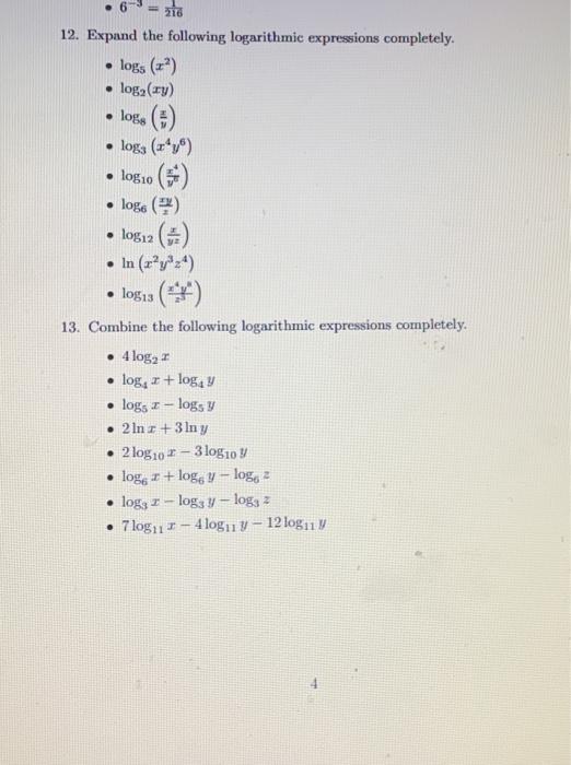 Solved . logs . 10510 . 12. Expand the following logarithmic | Chegg.com