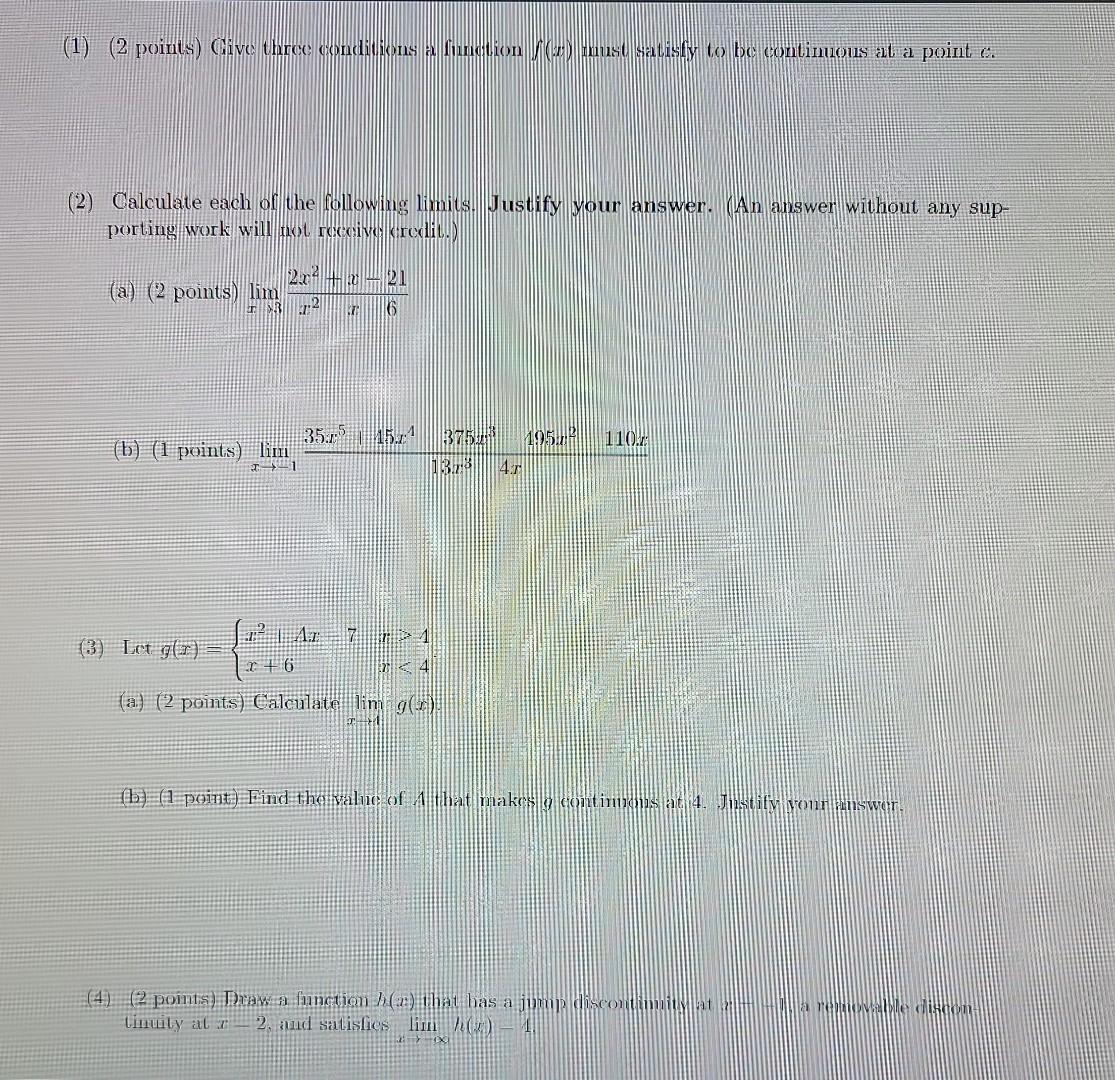 Solved (2) Calculate each of the following limits. Justify | Chegg.com
