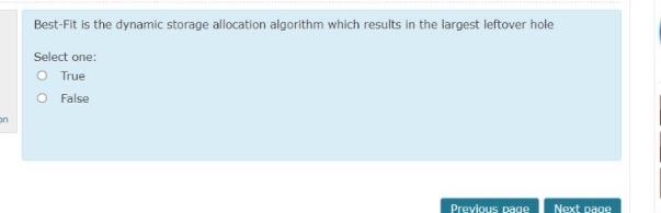 Solved Best Fit Is The Dynamic Storage Allocation Algorithm 7986