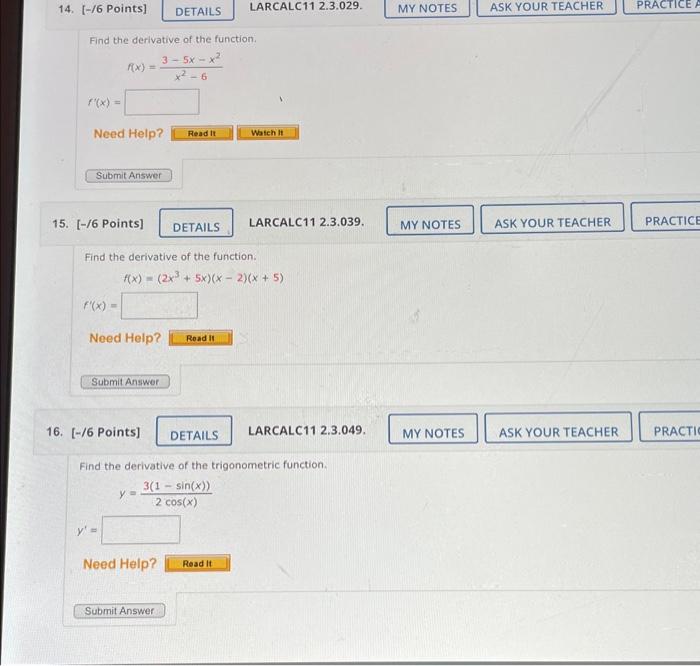 Solved Find the derivative of the function. f(x)=x2−63−5x−x2 | Chegg.com