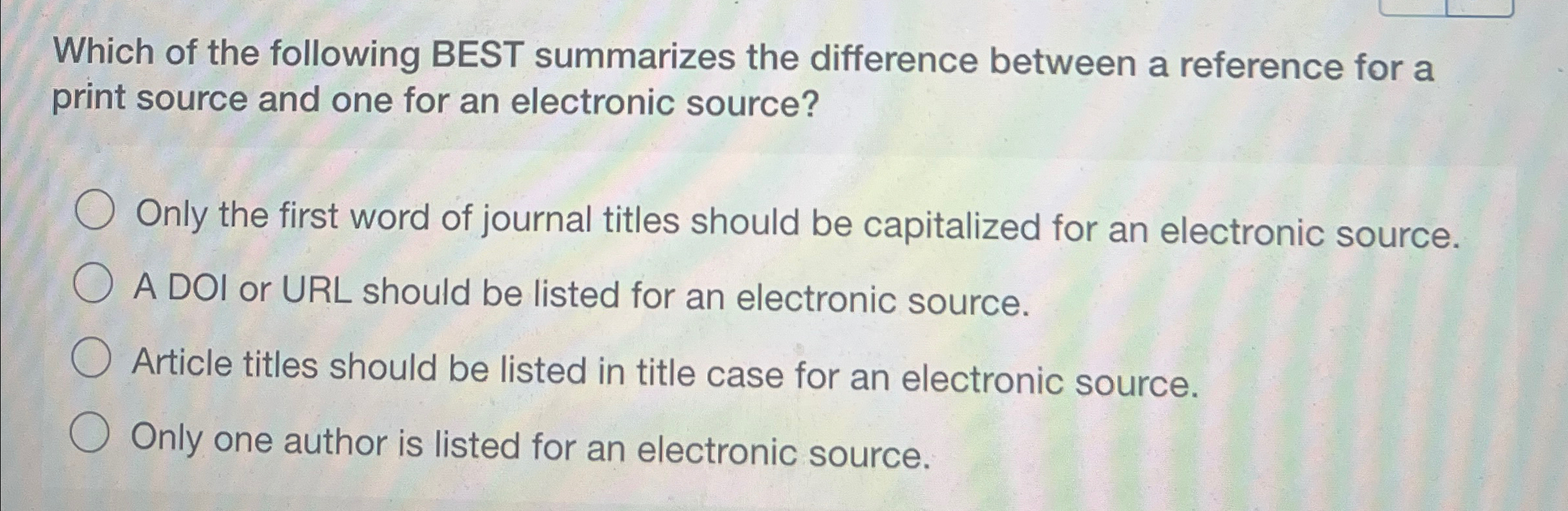 Solved Which of the following BEST summarizes the difference | Chegg.com