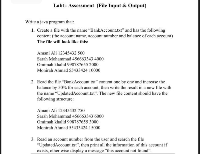 Solved Labl: Assessment (File Input & Output) Write a java | Chegg.com
