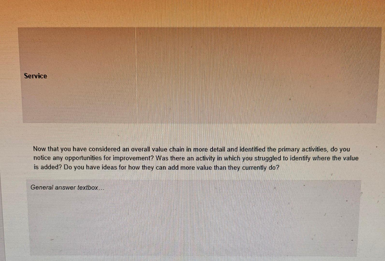 Solved Part Two Identifying the Activities of the Value | Chegg.com