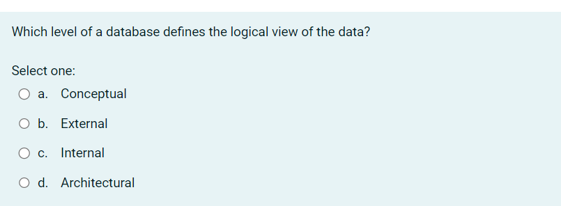 Solved Which level of a database defines the logical view of | Chegg.com