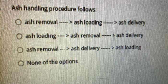 Solved Ash handling procedure follows: O ash removal ---- > | Chegg.com