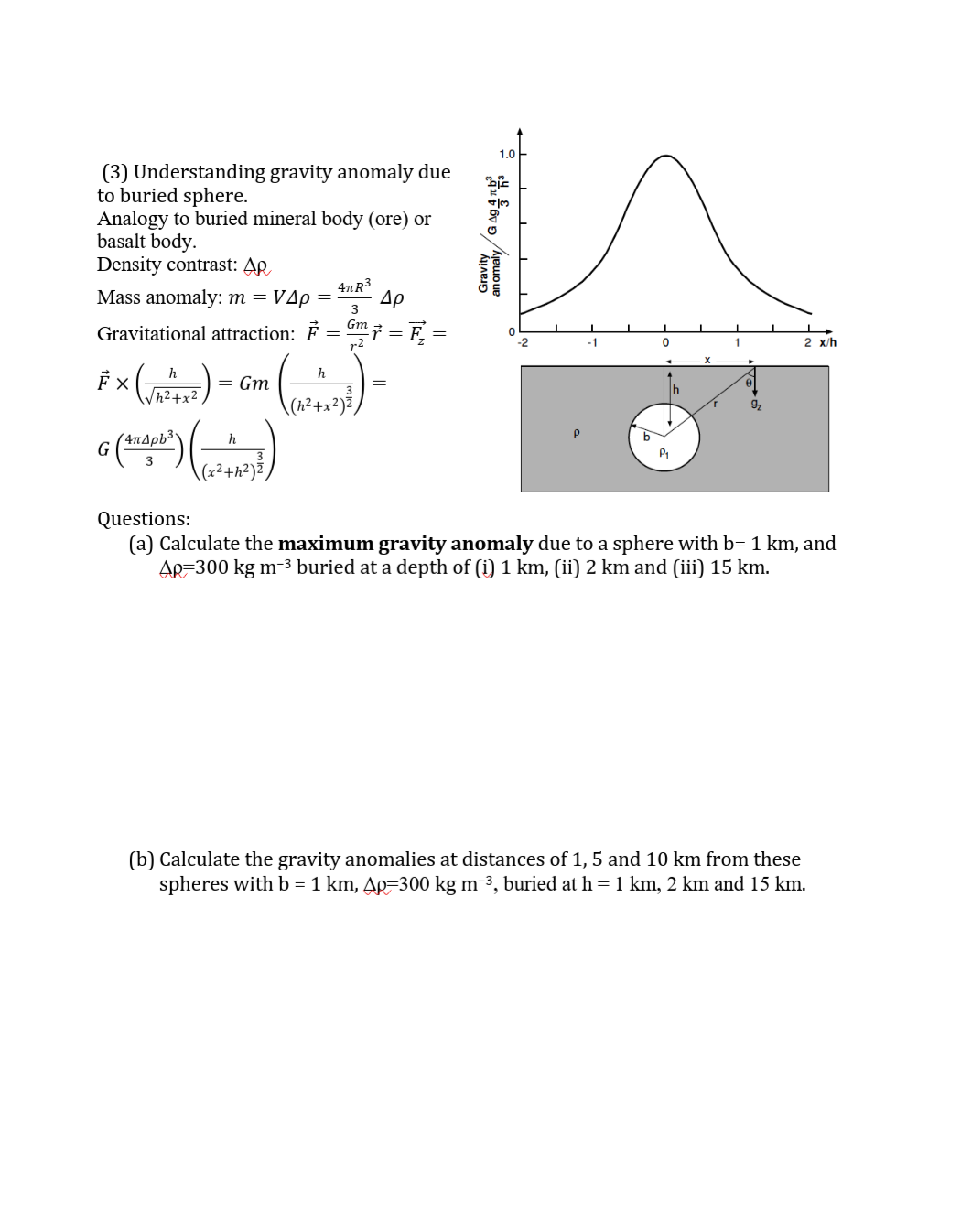 Solved 1.0 /Gag er (3) Understanding gravity anomaly due to | Chegg.com