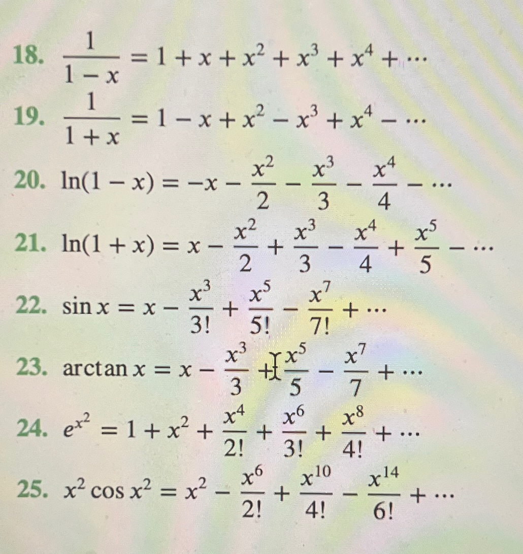 Solved 11-x=1+x+x2+x3+x4+cdots11+x=1-x+x2-x3+x4-cdotsln(1-x) | Chegg.com