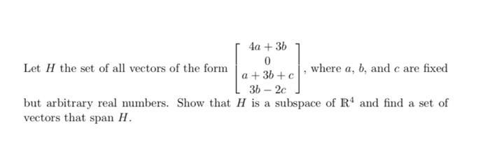 Solved Let H the set of all vectors of the form | Chegg.com