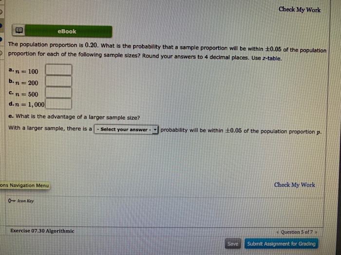 Solved Check My Work eBook The population proportion is | Chegg.com