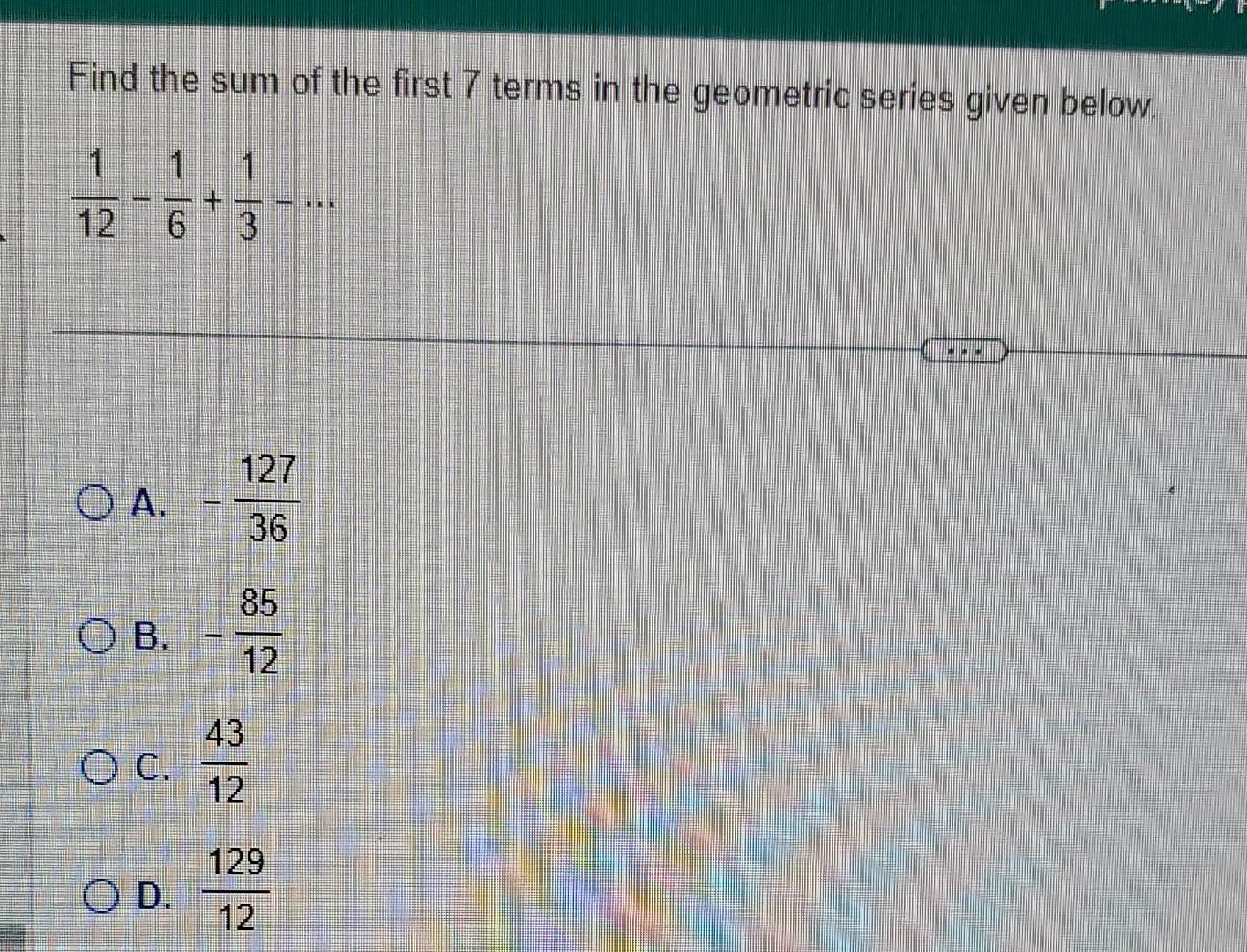 Solved Find the sum of the first 7 terms in the geometric | Chegg.com