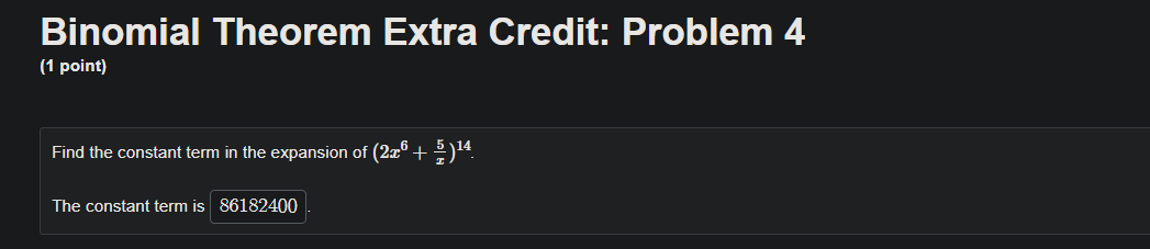 Solved Binomial Theorem Extra Credit: Problem 4(1 | Chegg.com