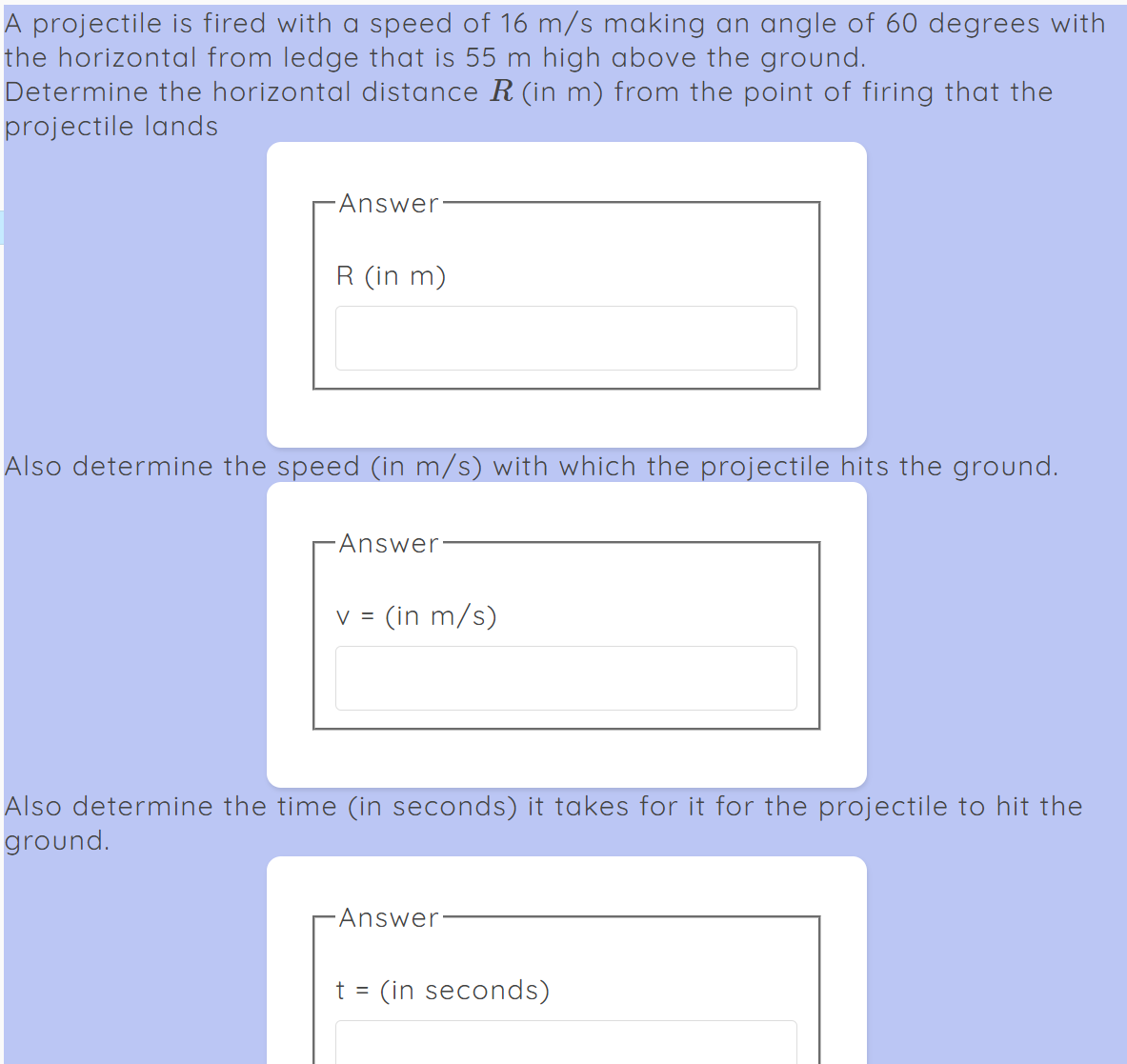 Solved A projectile is fired with a speed of 16ms ﻿making an | Chegg.com