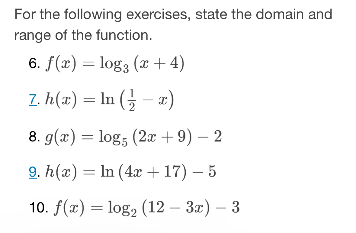 Solved For the following exercises, state the domain and | Chegg.com
