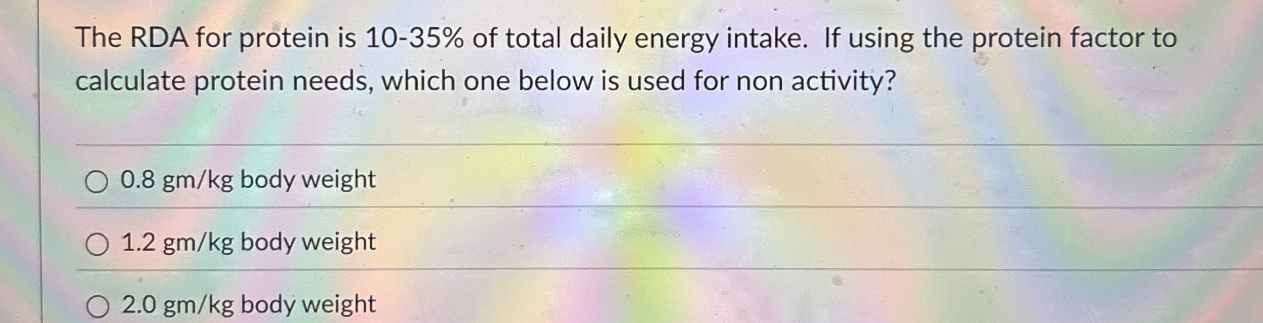 Solved The RDA for protein is 10-35% ﻿of total daily energy | Chegg.com