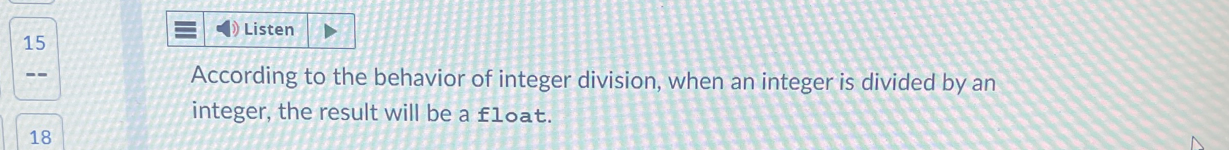 Solved 15ListenAccording to the behavior of integer | Chegg.com