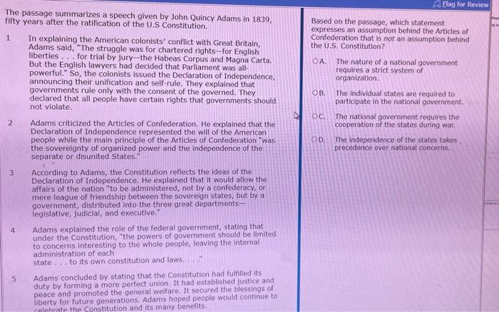 Solved flag for Review The passage summarizes a speech given | Chegg.com