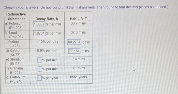 Solved (Simplify your answers. Do not round until the final | Chegg.com