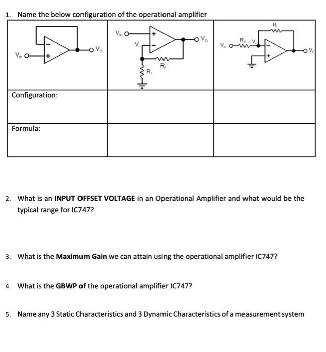 Solved 1. Name the below configuration of the operational | Chegg.com