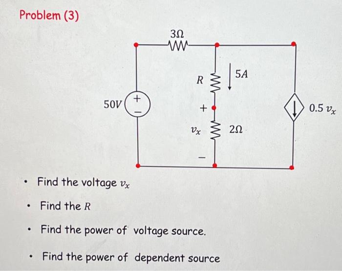 Solved Problem (3) 50V + 30 www. R + Vx - WWW Www • Find | Chegg.com