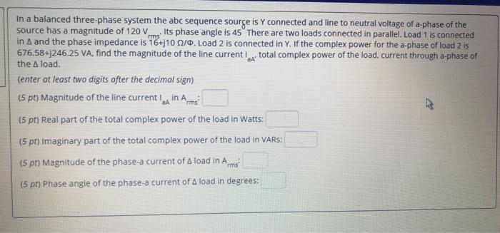 Solved In a balanced three-phase system the abc sequence | Chegg.com