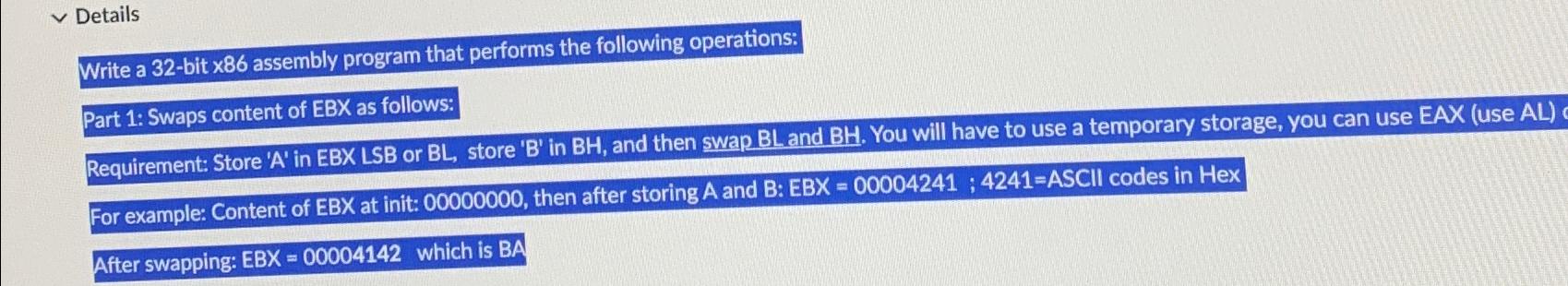Solved ﻿DetailsWrite a 32-bit ×86 ﻿assembly program that | Chegg.com