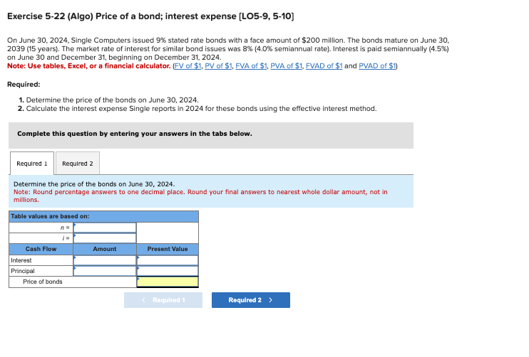 Solved Exercise 5-22 (Algo) ﻿Price of a bond; interest | Chegg.com