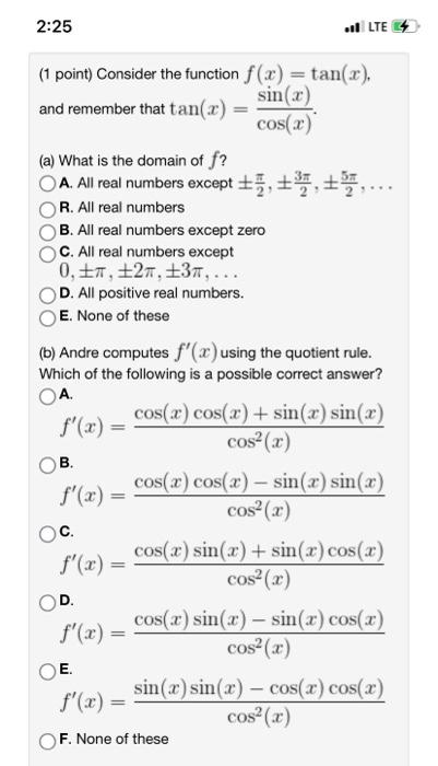 Solved (1 point) Consider the function f(x)=tan(x), and | Chegg.com