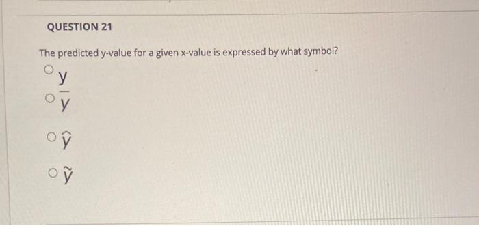 Solved QUESTION 21 The predicted y-value for a given x-value | Chegg.com