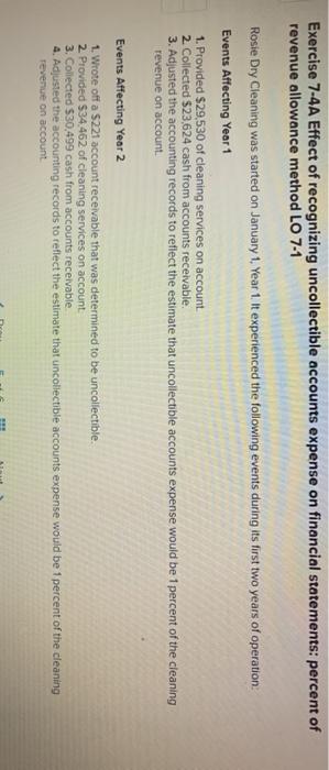 Solved Exercise 7-4A Effect of recognizing uncollectible | Chegg.com