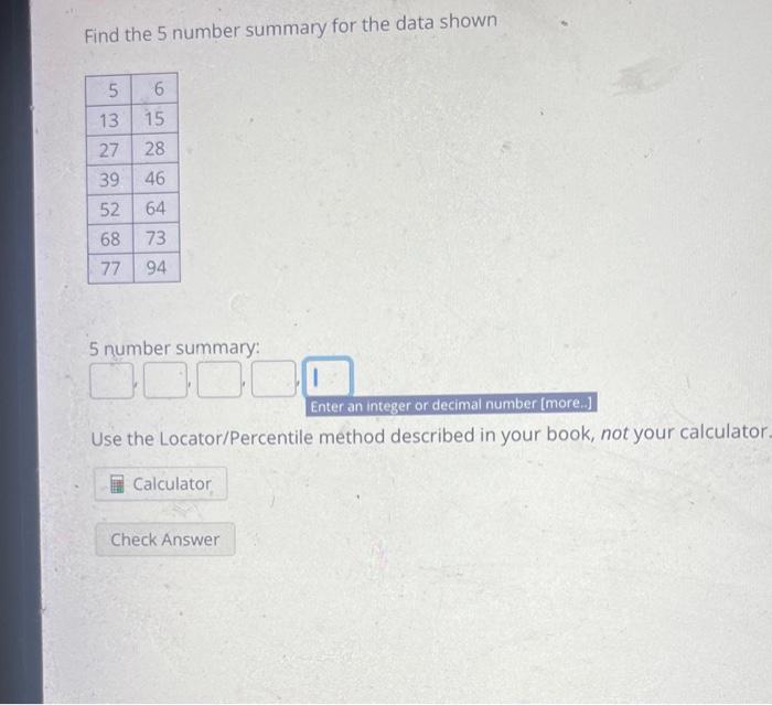 Solved Find the 5 number summary for the data shown 5 number | Chegg.com