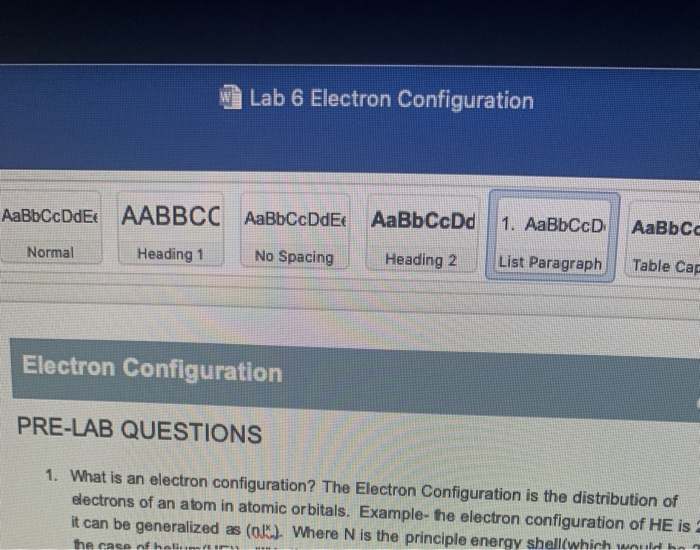 Solved Lab 6 Electron Configuration AaBbCcDdEx AABBCC | Chegg.com
