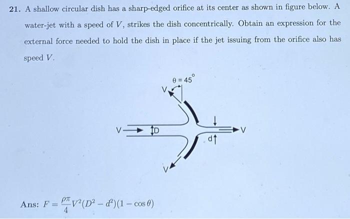 Solved 21. A shallow circular dish has a sharp-edged orifice | Chegg.com