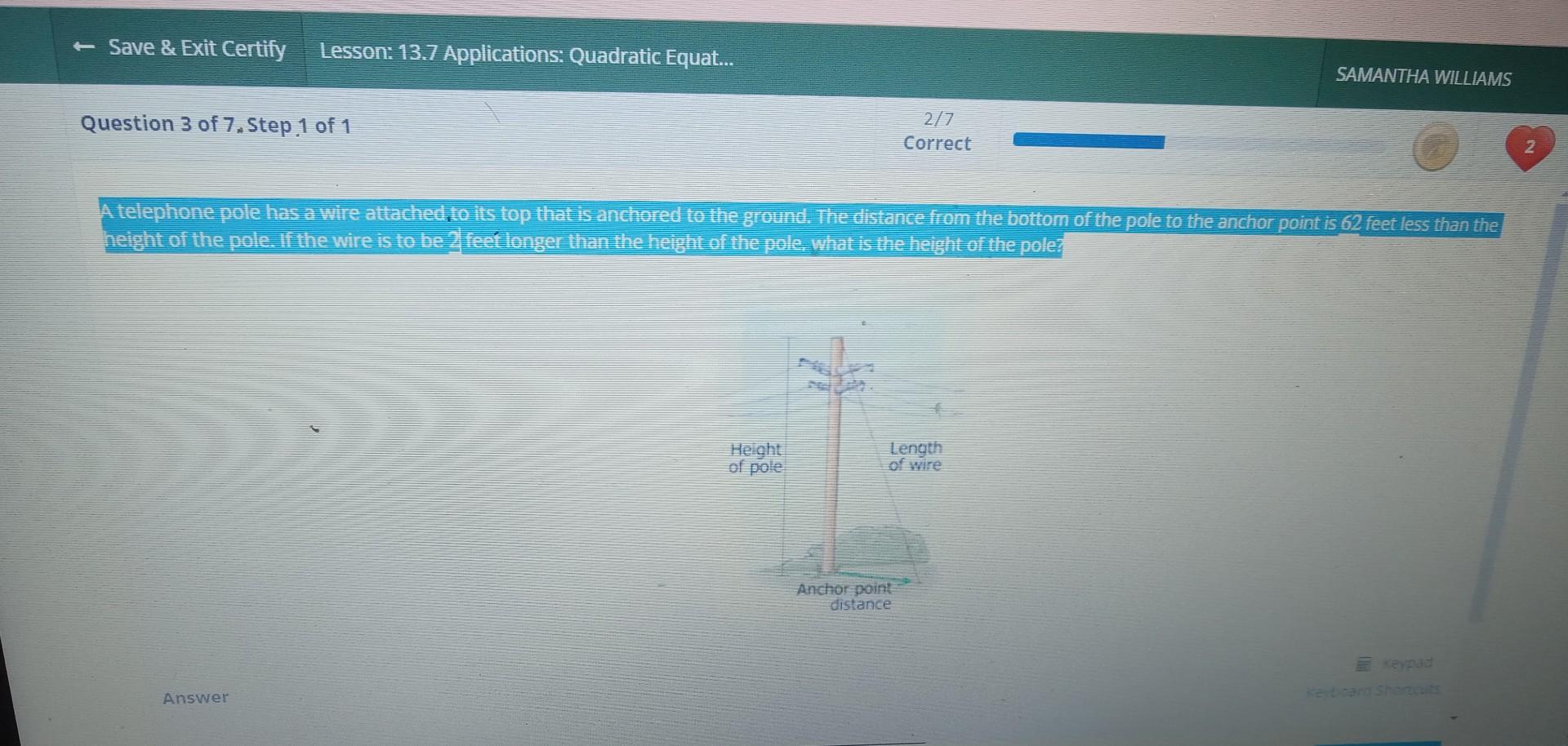 Solved ← Save \& Exit Certify Lesson: 13.7 Applications: | Chegg.com