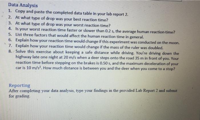 Solved Purpose To measure your reaction time to catch a | Chegg.com