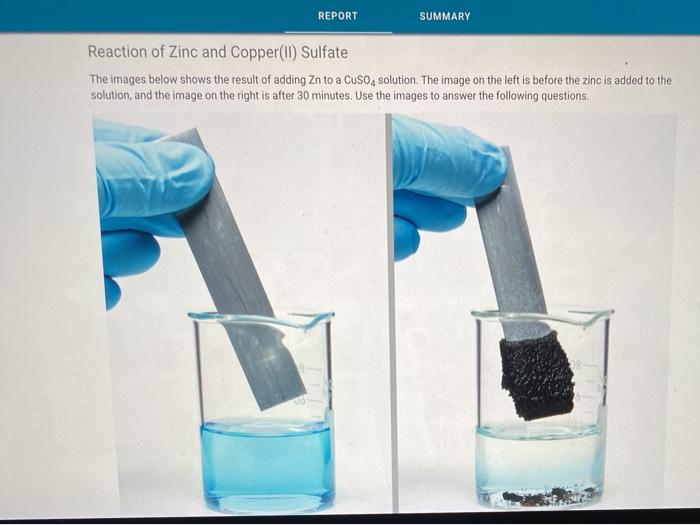 Solved REPORT SUMMARY Reaction of Zinc and Copper(II) | Chegg.com