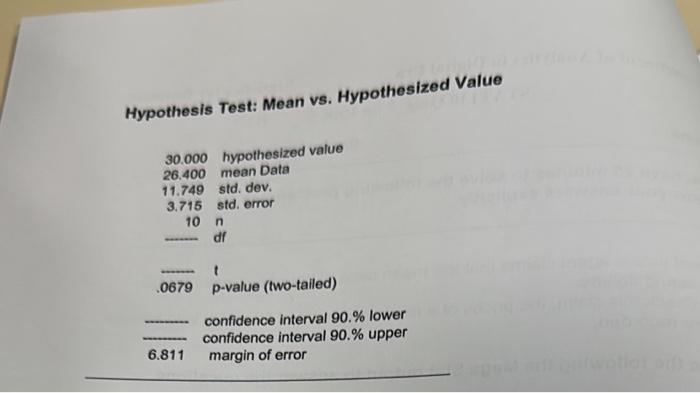 Solved Hypothesis Test: Mean vs. Hypothesized Value(d) Test | Chegg.com